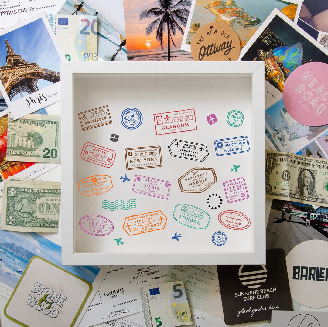Adventures Memory Box Personalised Plane Stamps Travel Frame Ticket ...