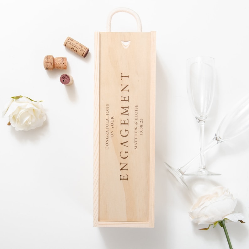 Personalised Engagement Champagne Wooden Box | Wedding Keepsake for ...