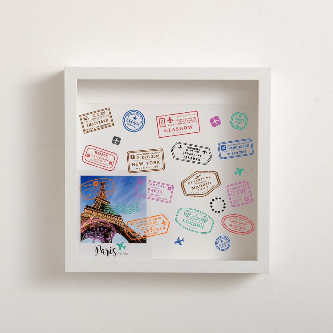 Adventures Memory Box Personalised Plane Stamps Travel Frame Ticket ...