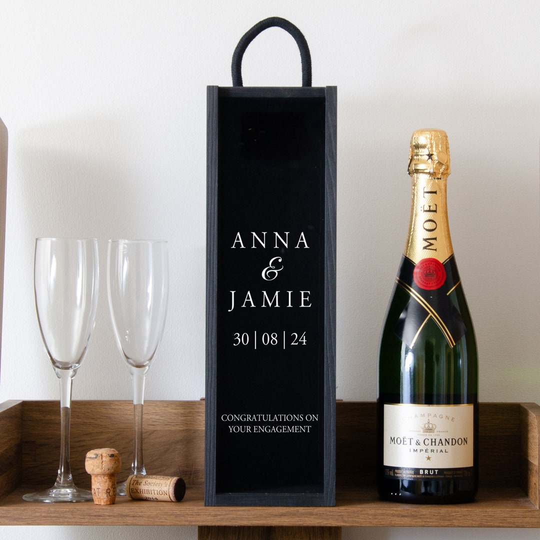 Personalised Engagement Bottle Box | Champagne Gift Box | Wooden Couple ...