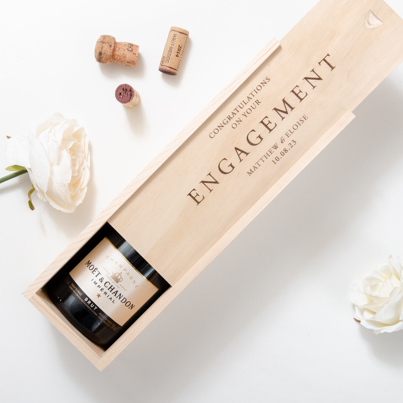 Personalised Engagement Champagne Wooden Box | Wedding Keepsake for ...