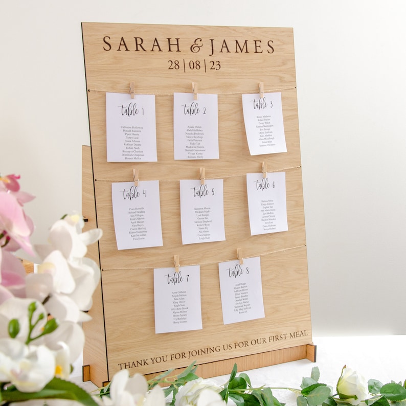 Personalized Wooden Wedding Table Plan Sign With Clips - Etsy UK