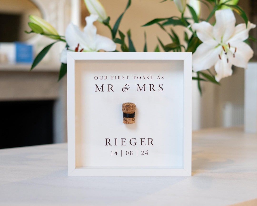 Our First Toast Cork Saver Memory Box Frame Engagement Couple Wedding ...