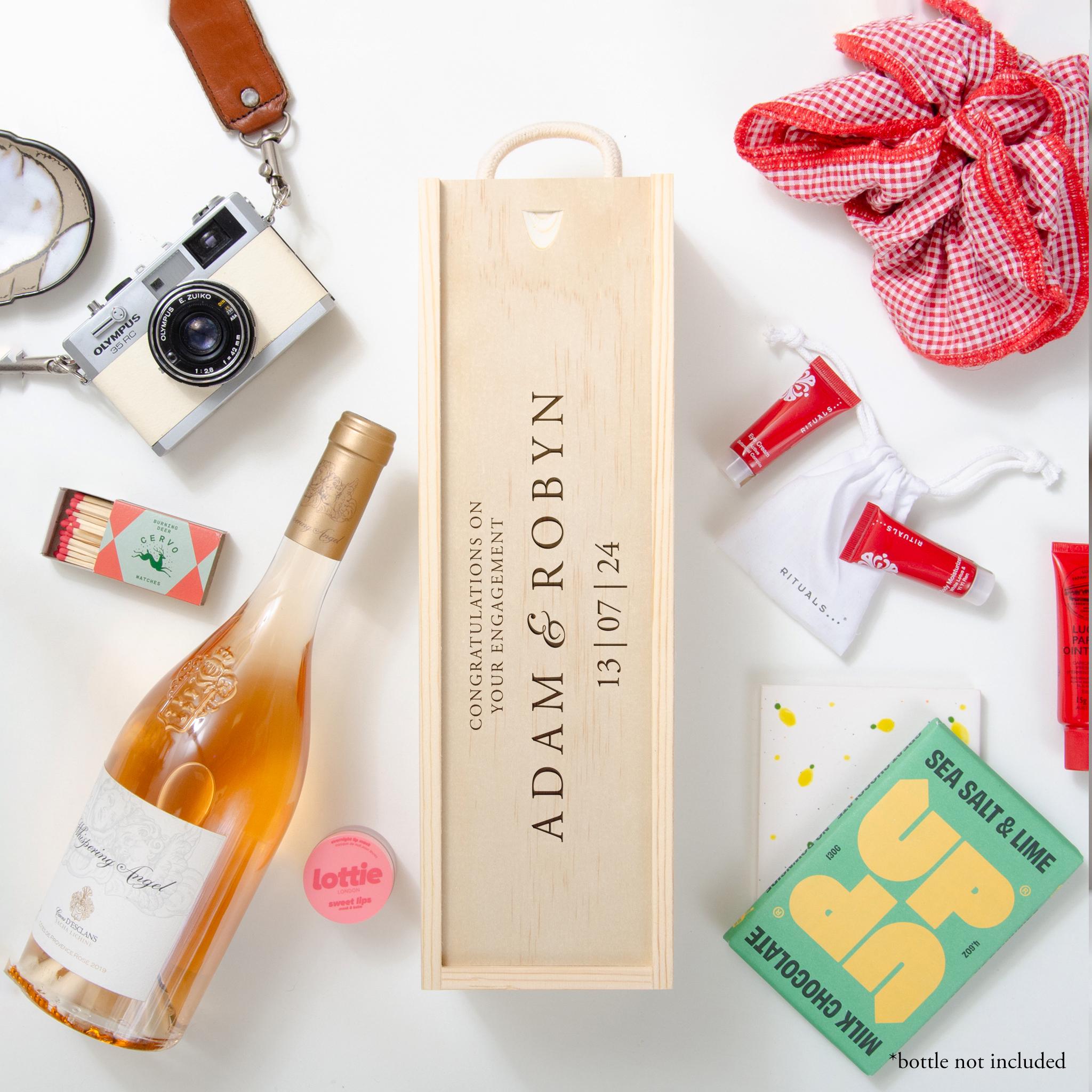 Personalised Engagement Bottle Box | Champagne Wooden Box | Keepsake ...