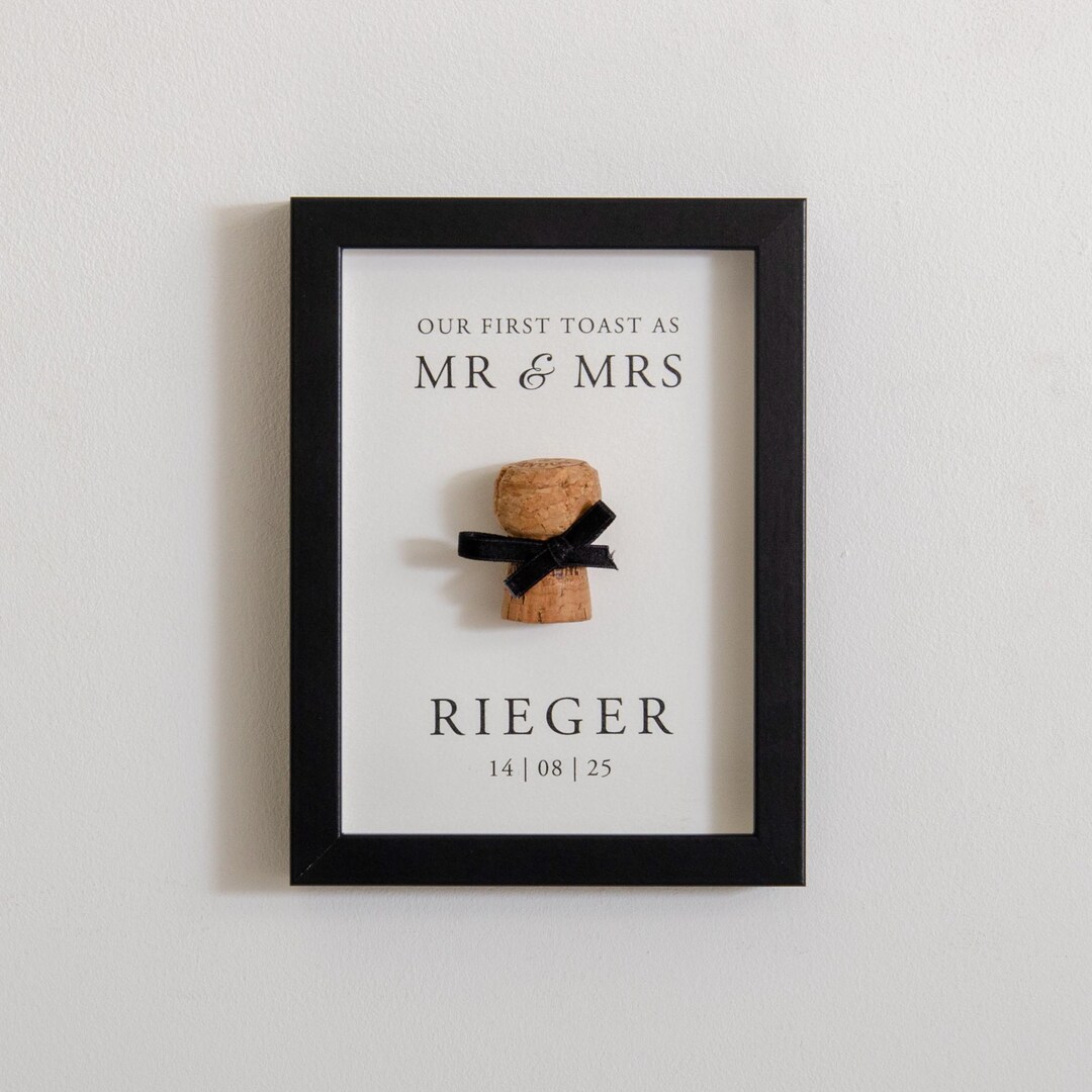 Our First Toast Cork Saver Memory Box Frame Engagement Couple Wedding ...