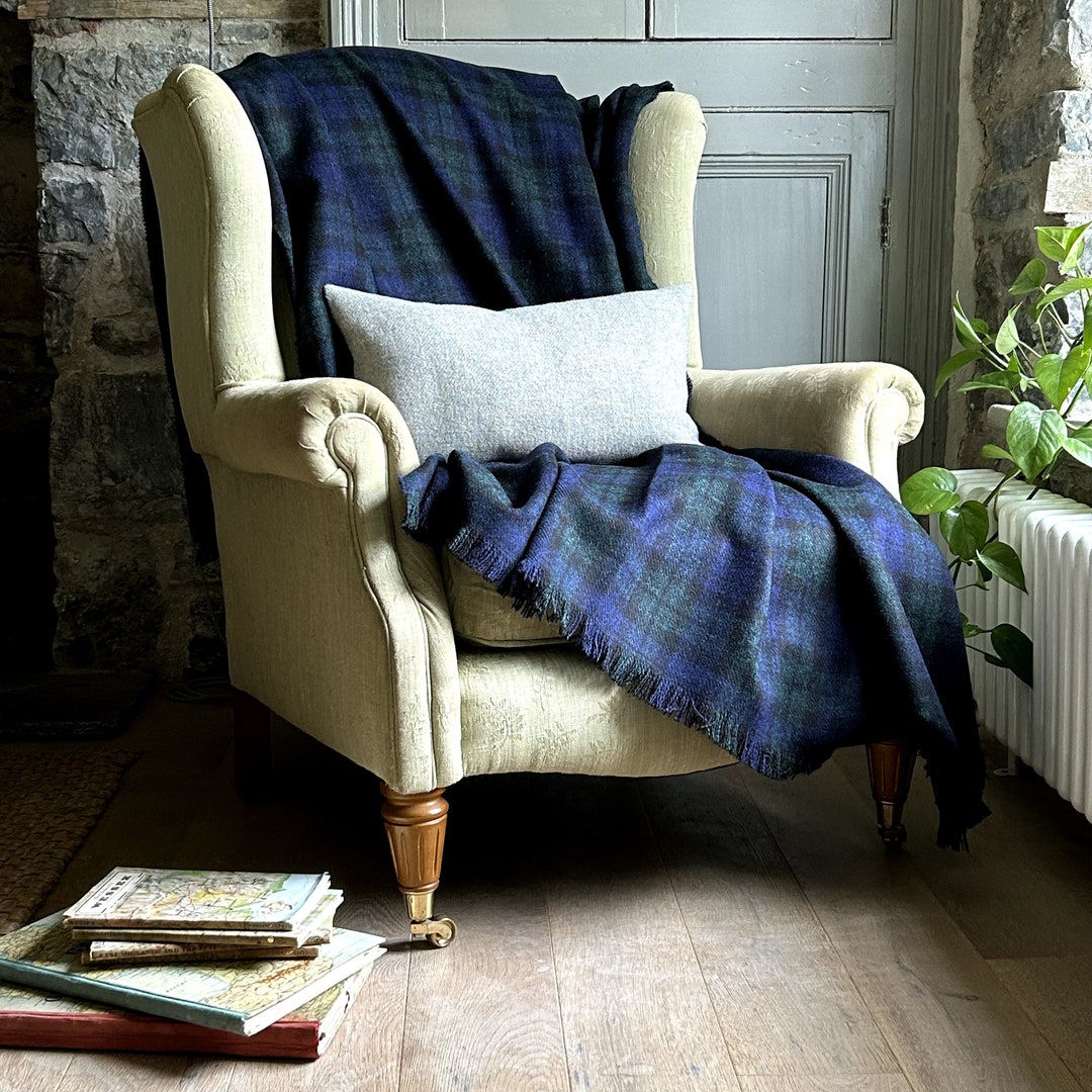 Harris Tweed Black Watch Tartan - Luxury Large Pure Wool Throw Blanket ...