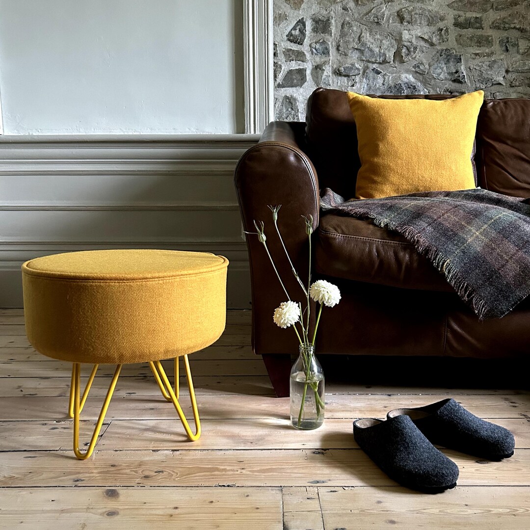 Harris Tweed Mustard Footstool With Steel Hairpin Legs - Etsy