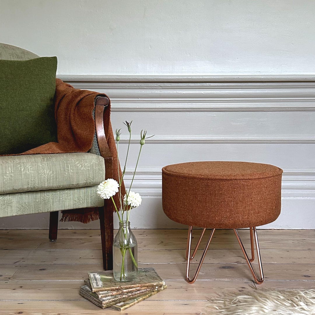 Harris Tweed Terracotta Footstool With Steel Hairpin Legs - Etsy