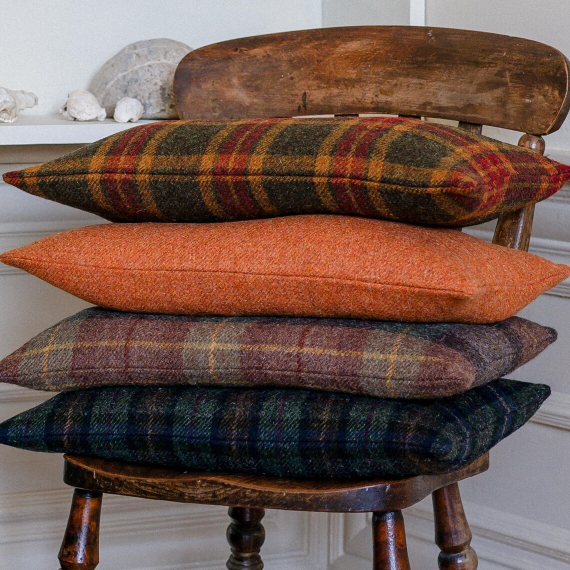Harris Tweed Terracotta - 50x30cm/20"x12” Lumbar Cushion Cover With ...