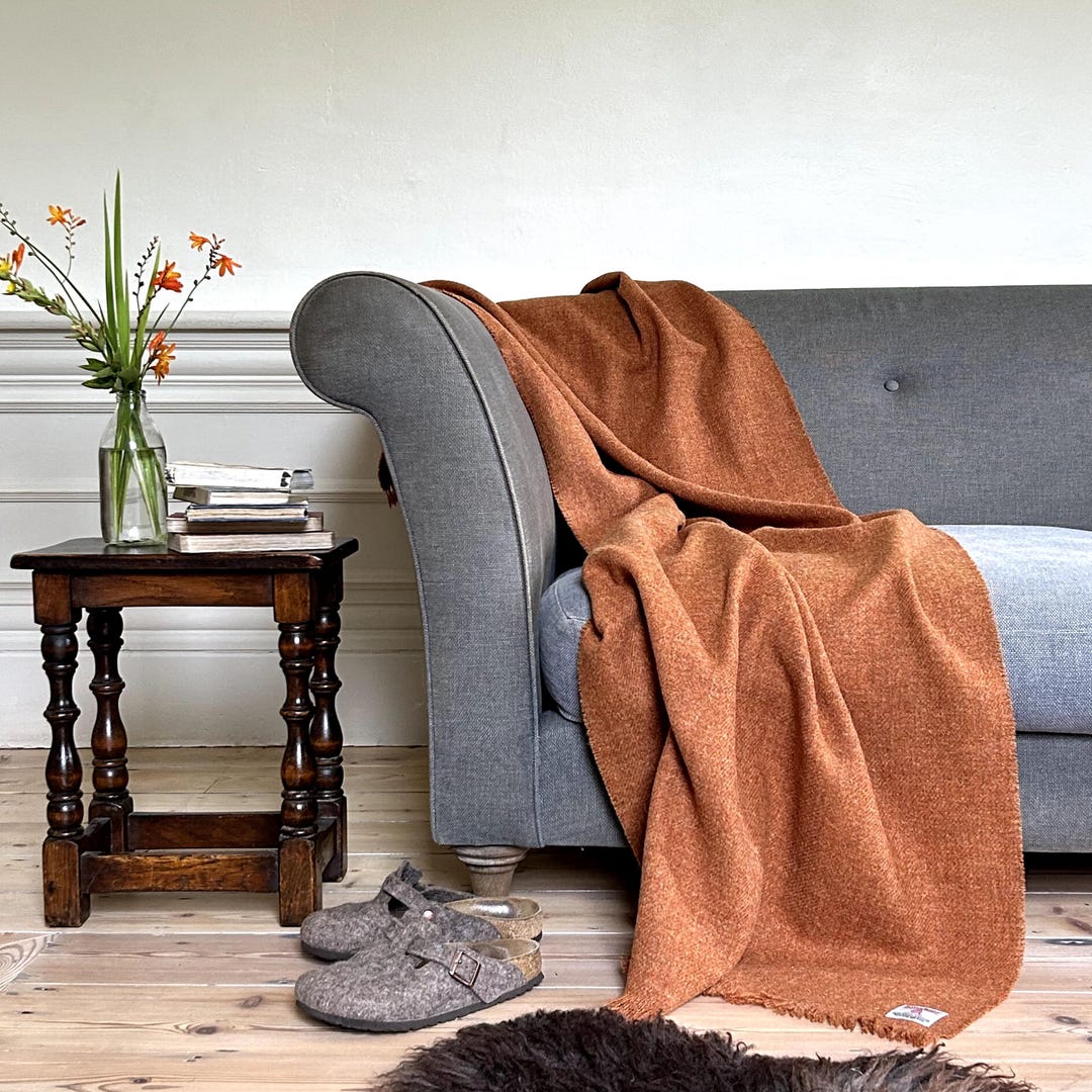 Harris Tweed Terracotta - Luxury Pure Wool Wrap Blanket - 75x200cm ...