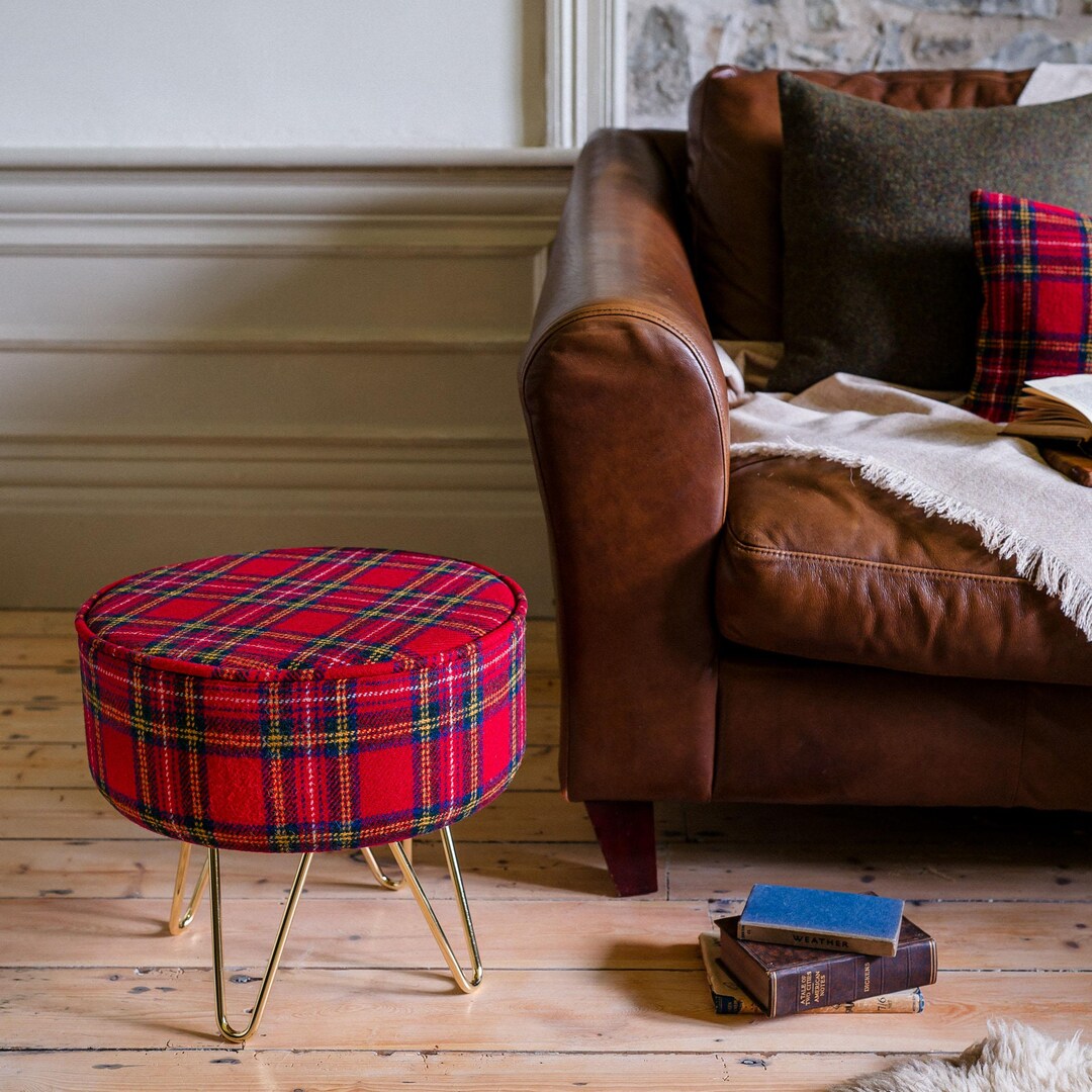 Harris Tweed Royal Stewart Tartan Footstool With Steel Hairpin Legs - Etsy