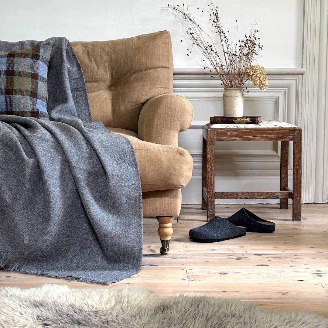 Harris Tweed Mid Grey Marl - Luxury Large Pure Wool Throw Blanket ...