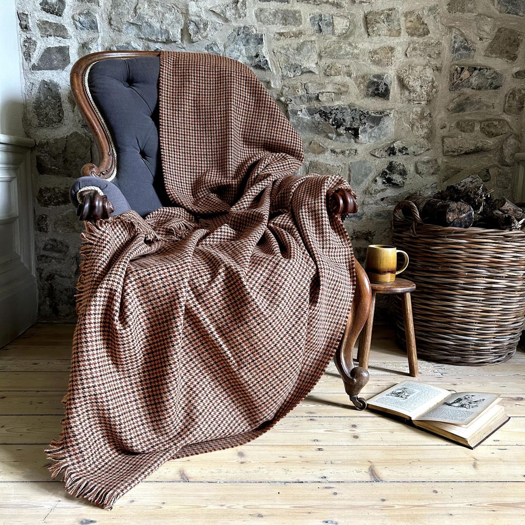 Harris Tweed Dunmore Houndstooth - Luxury Large Pure Wool Throw Blanket ...