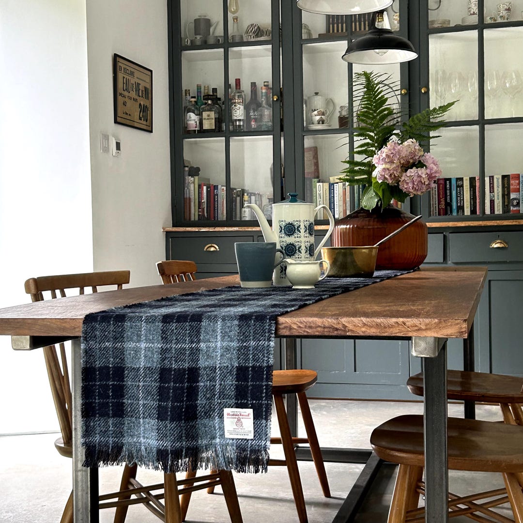 Harris Tweed Denim Macleod Tartan - Luxury Table Runner - Etsy