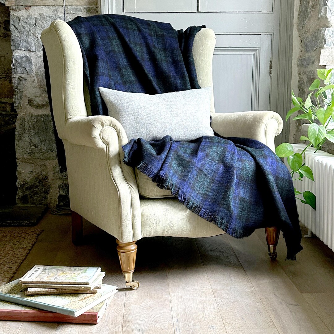Harris Tweed Black Watch Tartan - Luxury Large Pure Wool Throw Blanket ...