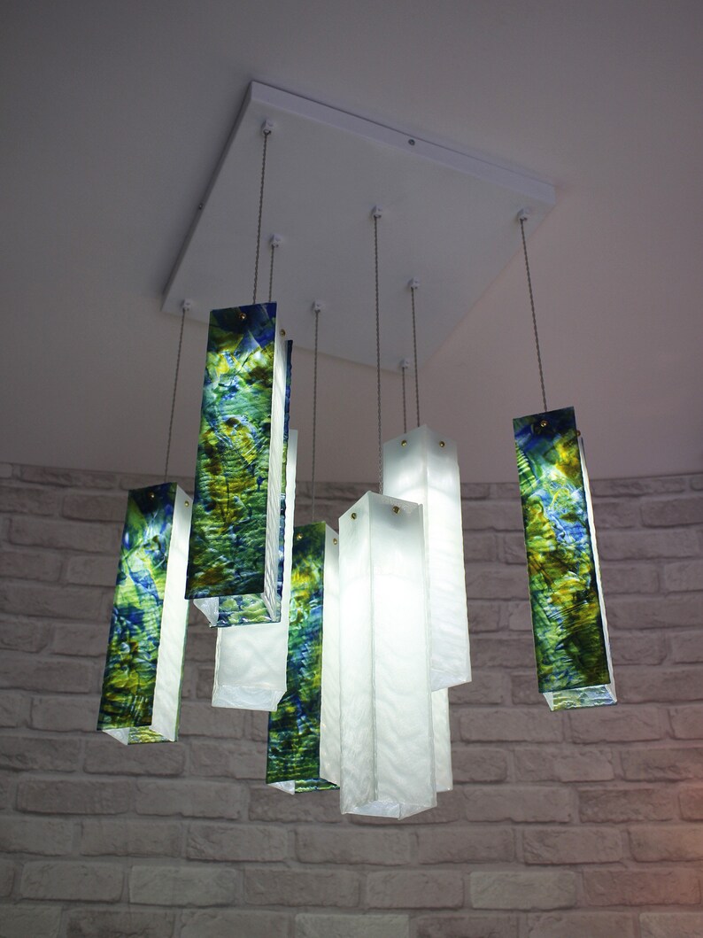 Fused Glass Pendant Lights in Blue-green-warm Yellow Colors. - Etsy