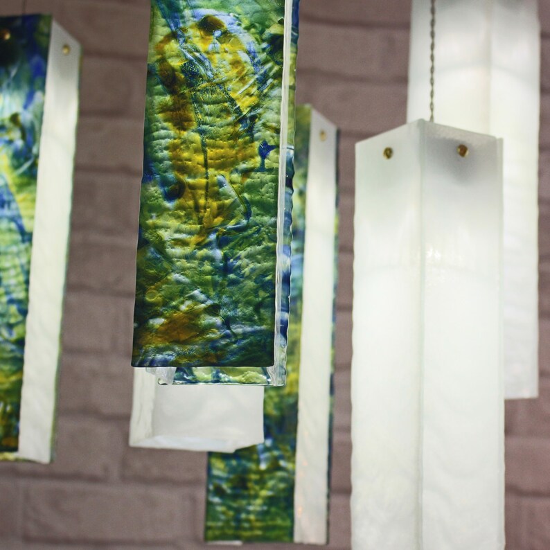 Fused Glass Pendant Lights in Blue-green-warm Yellow Colors. - Etsy
