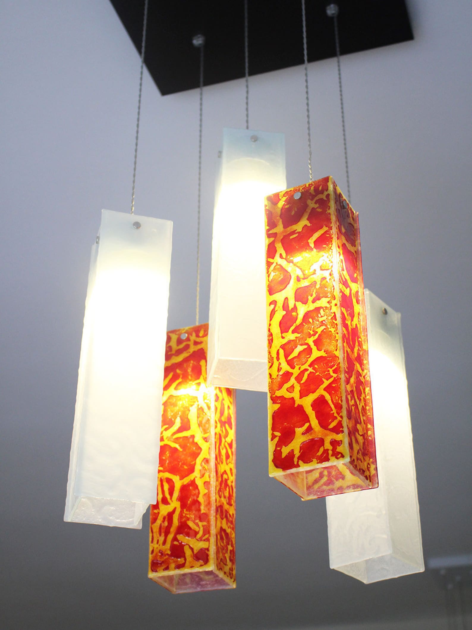 Art Glass Pendant Light: Red Crackle Foyer Lighting - Etsy