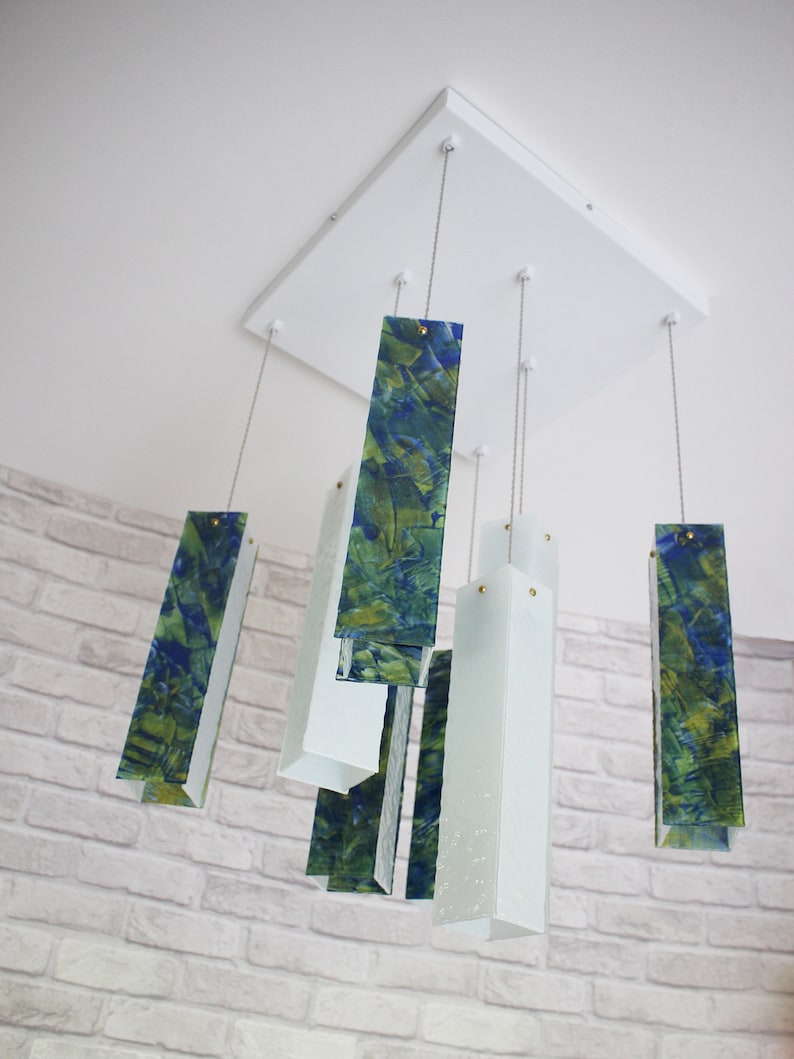 Fused Glass Pendant Lights in Blue-green-warm Yellow Colors. - Etsy