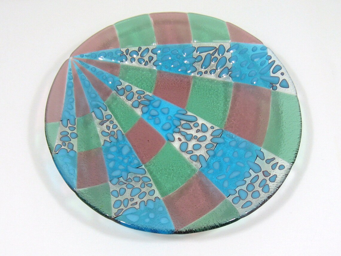 Fused Glass Bowl With Reactive Glass. Sky Blue Green | Etsy