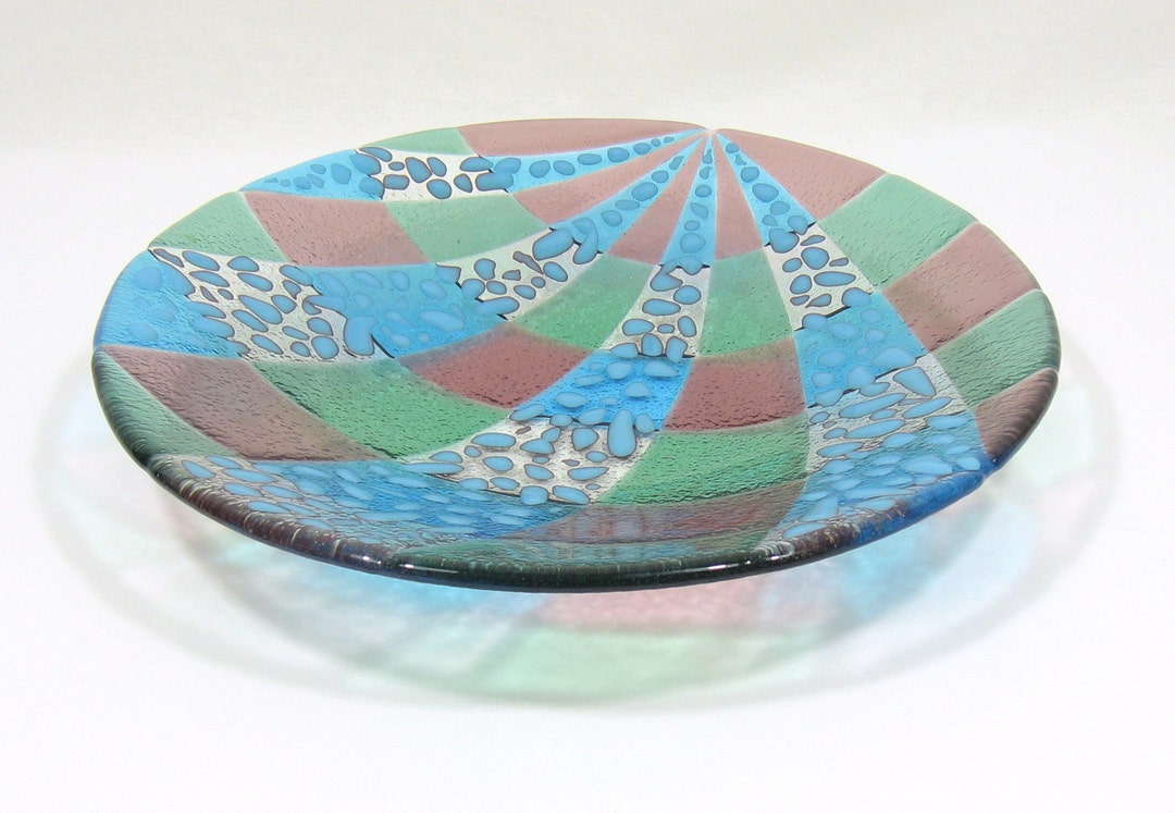 Reactive Fused Glass Bowl. Sky Blue, Green, and Purple, 11 Inch - Etsy