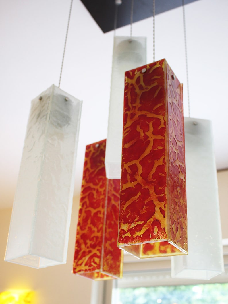 Art Glass Pendant Light: Red Crackle Foyer Lighting - Etsy