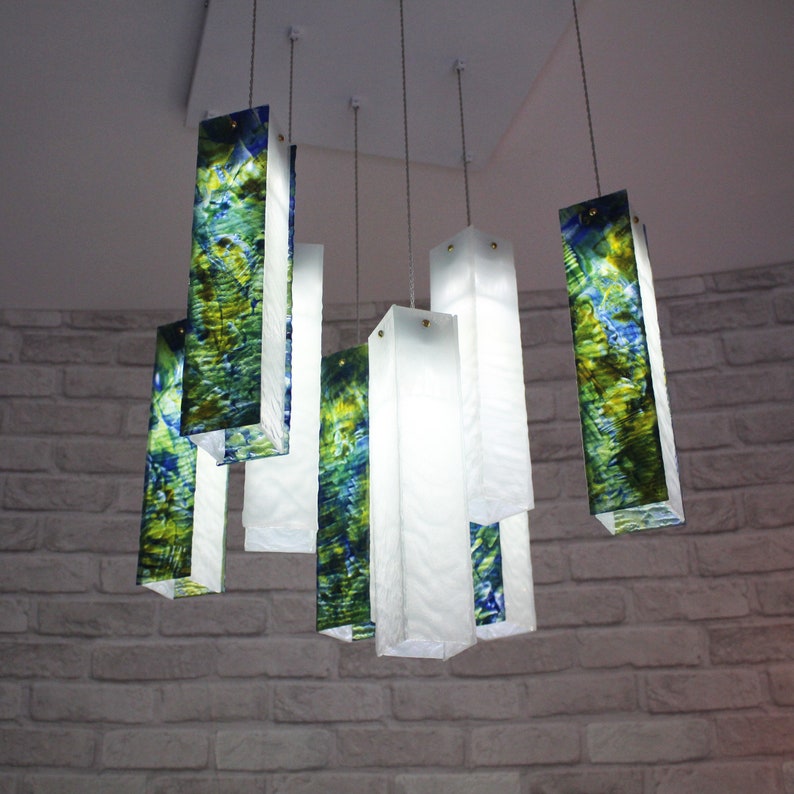 Fused Glass Pendant Lights in Blue-green-warm Yellow Colors. - Etsy