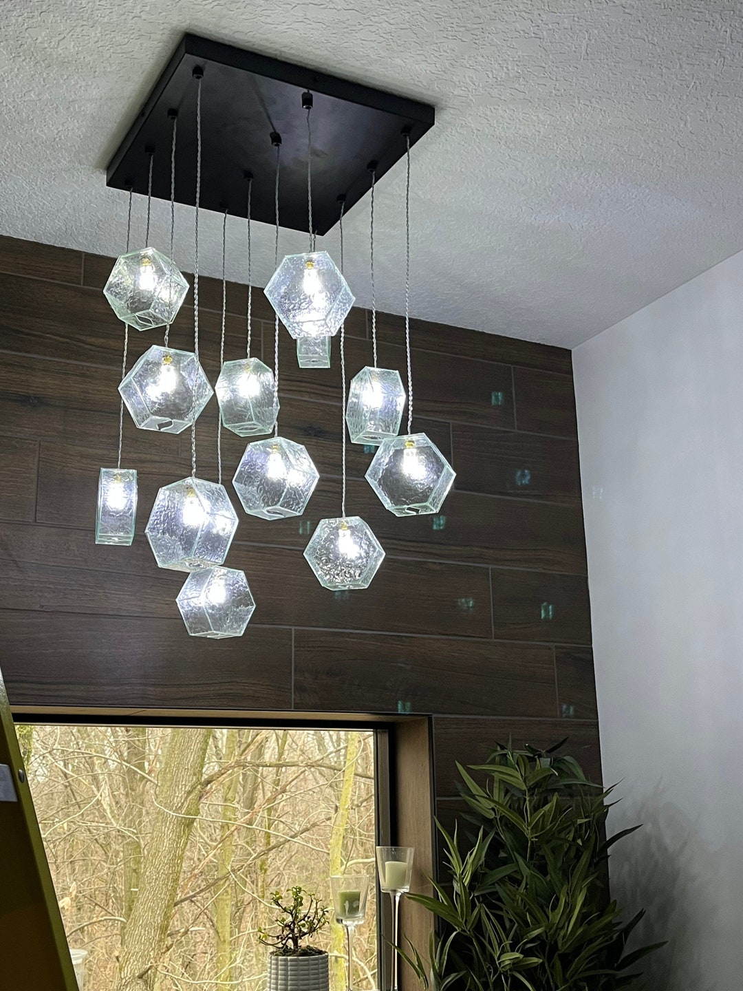 Hexalights - Hexagon Shaped Fused Glass Pendant Lights. Chandelier ...
