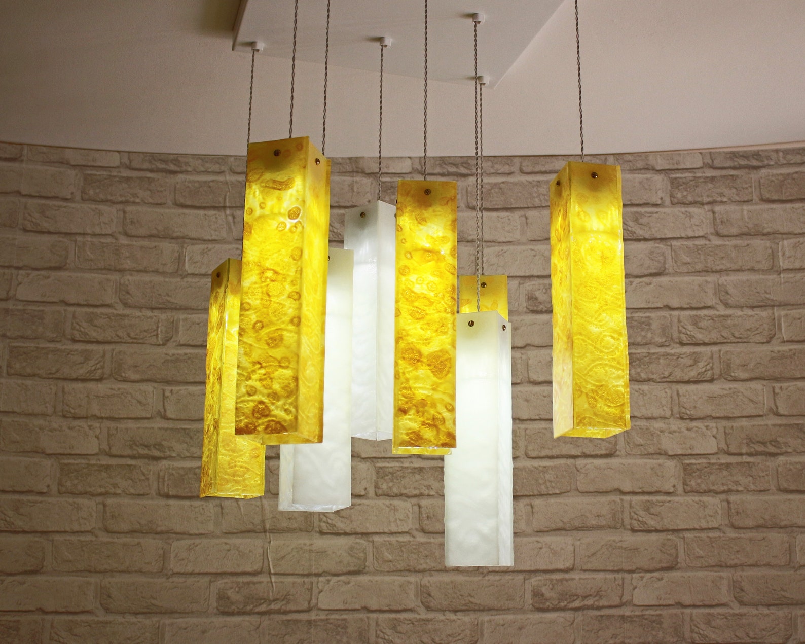 Fused Glass Pendant Lights in Orgnanic-warm Yellow Colors. | Etsy