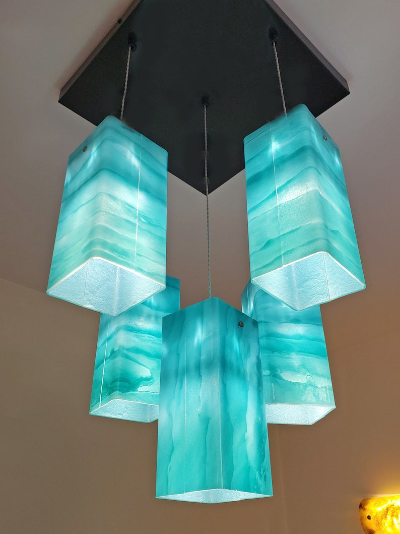 Lighting Fixture With Multiple Art Glass Pendants. FOLDED SQUARES ...