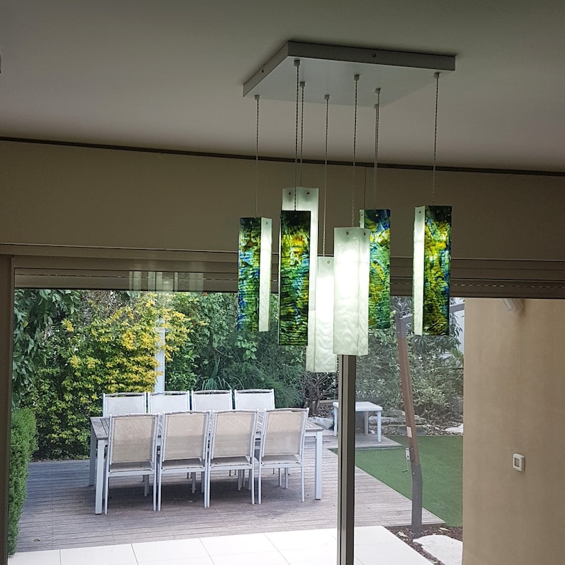 Fused Glass Pendant Lights in Blue-green-warm Yellow Colors. - Etsy