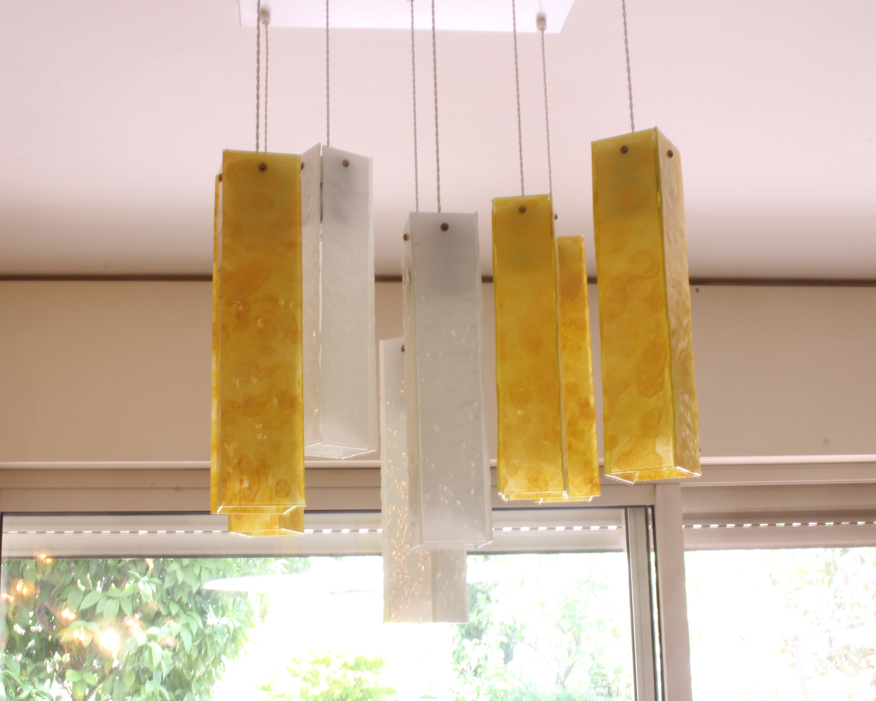 Fused glass pendant lights in orgnanic-warm yellow colors. | Etsy