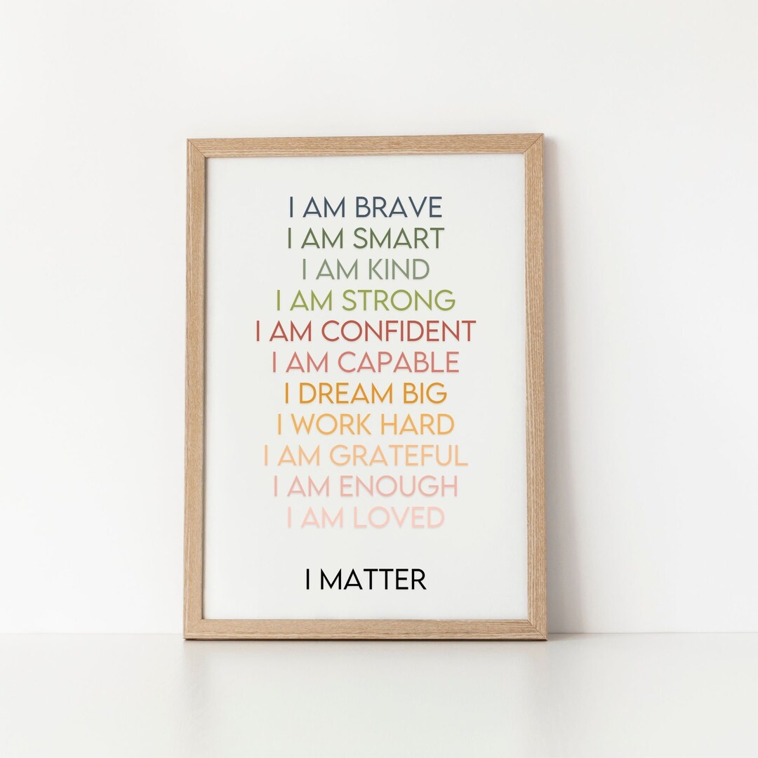 Rainbow Affirmations Poster, Kids Rainbow Print, I Am Brave Smart Kind ...