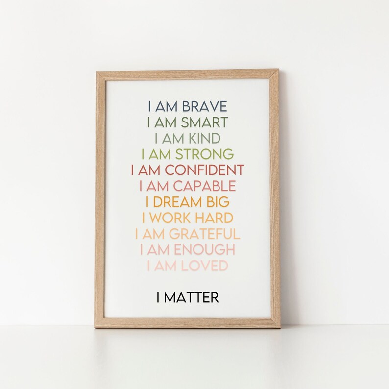 Rainbow Affirmations Poster, Kids Rainbow Print, I Am Brave Smart Kind ...