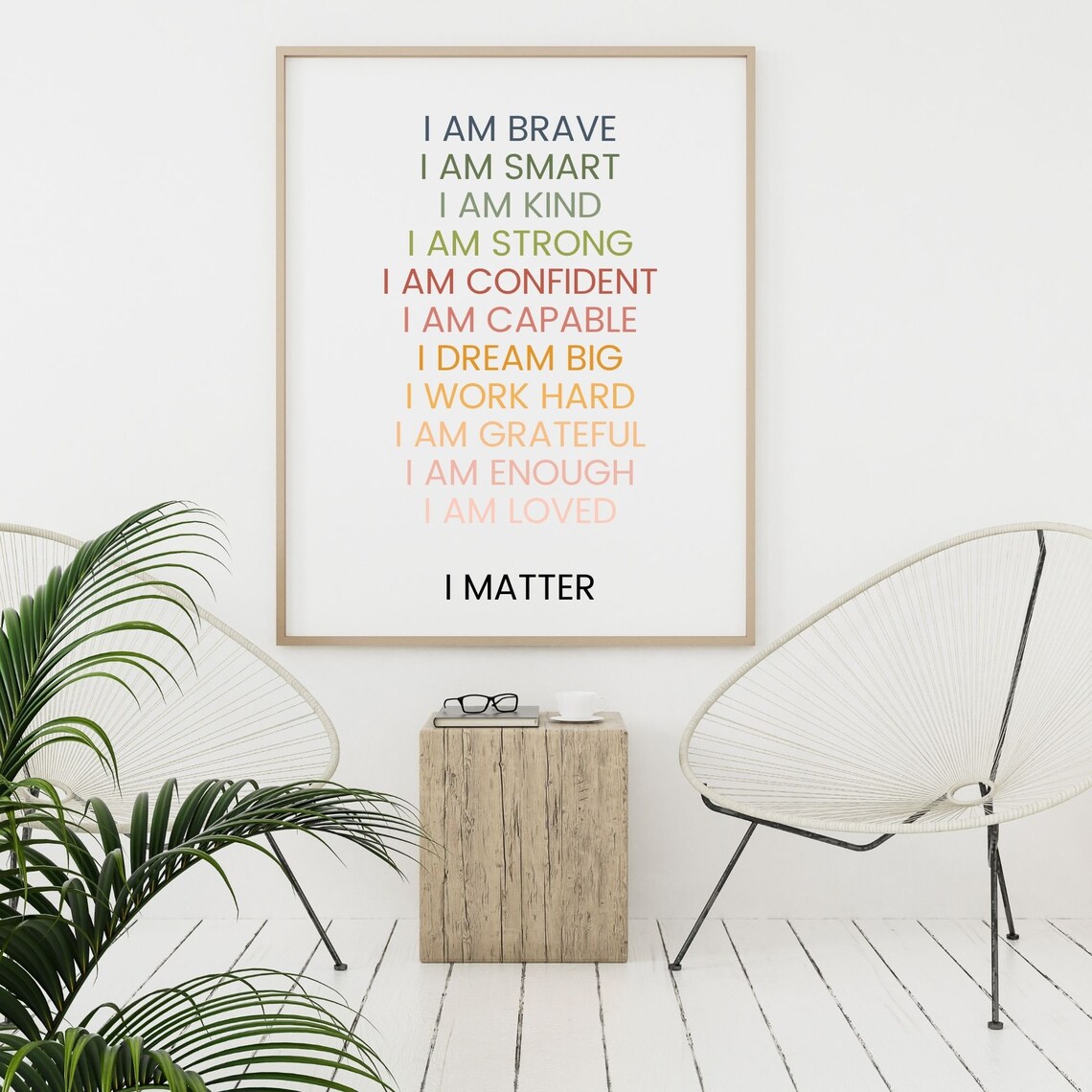 Rainbow Affirmations Poster, Kids Rainbow Print, I Am Brave Smart Kind ...