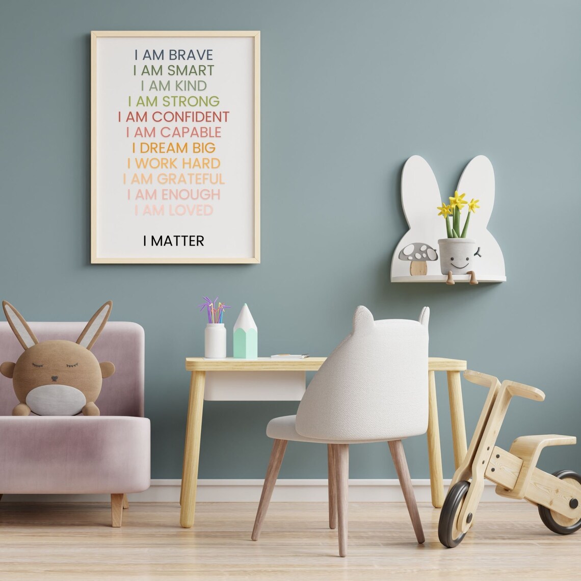 Rainbow Affirmations Poster, Kids Rainbow Print, I Am Brave Smart Kind ...
