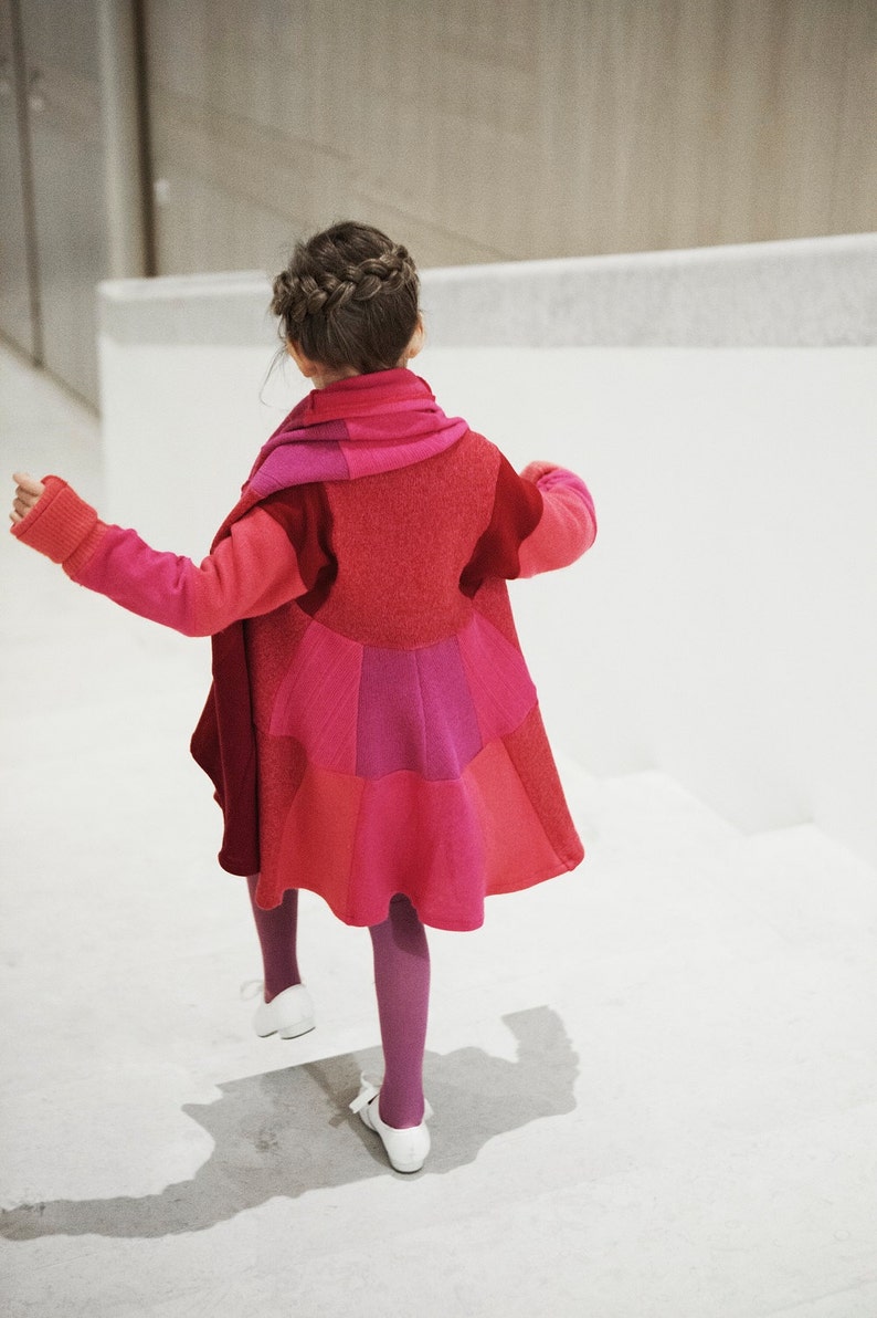 Red Girls Coat Pure New Wool Cape Unique Pink Red Coat Upcycled Sweater ...