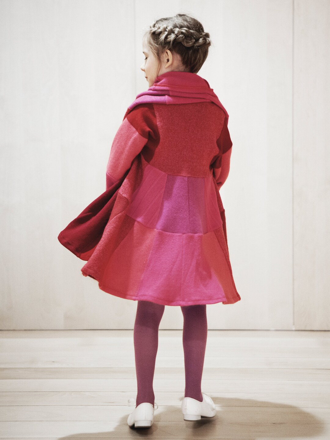 Red Girls Coat Pure New Wool Cape Unique Pink Red Coat Upcycled Sweater ...
