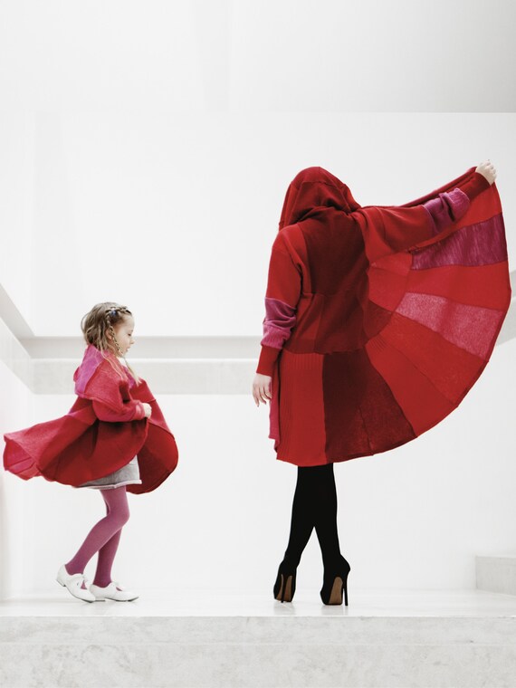 Red Cloak for Mum and Daughter Burgundy Pure Wool Coat | Etsy