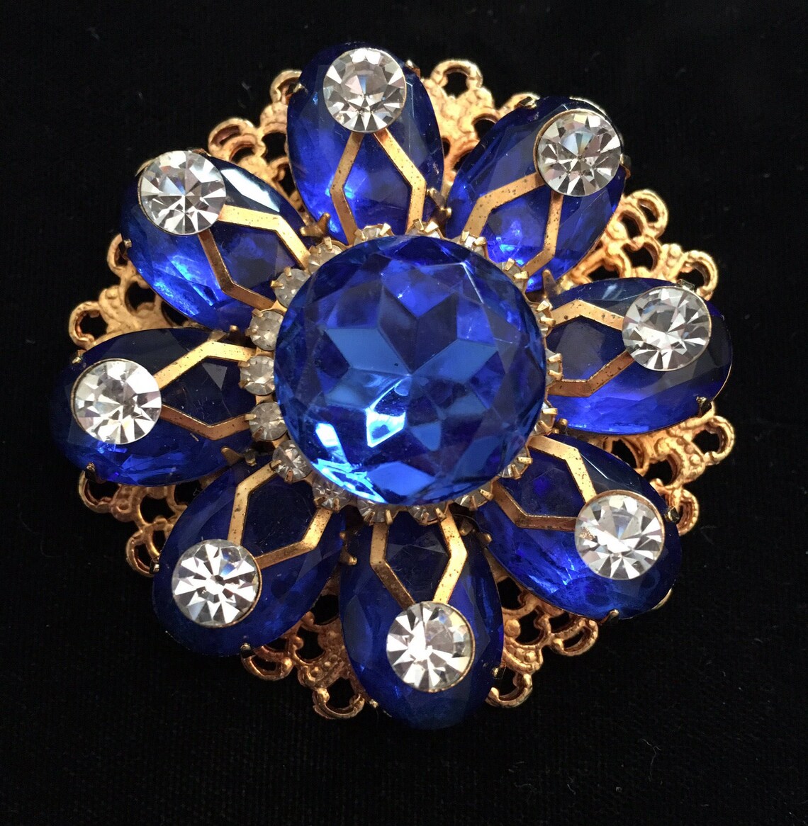 Royal Blue Rhinestone Brooch / Pin - Etsy