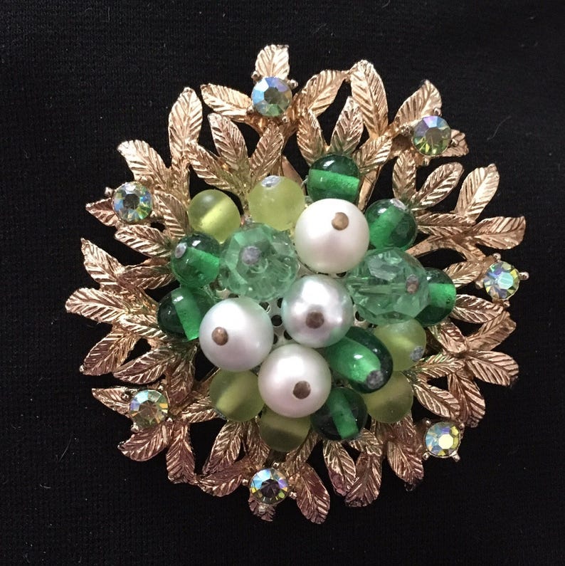 Coro Rhinestone Beaded Brooch / Pin - Etsy