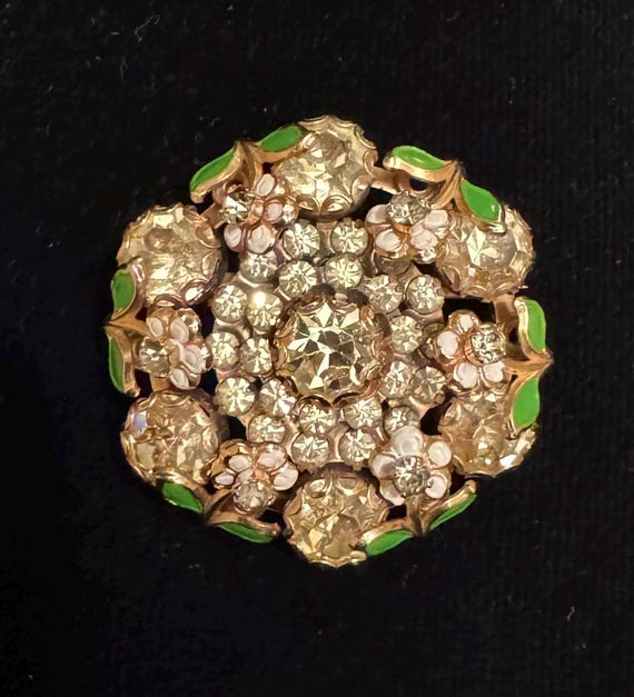 Yellow Rhinestone Brooch / Pin - Gem