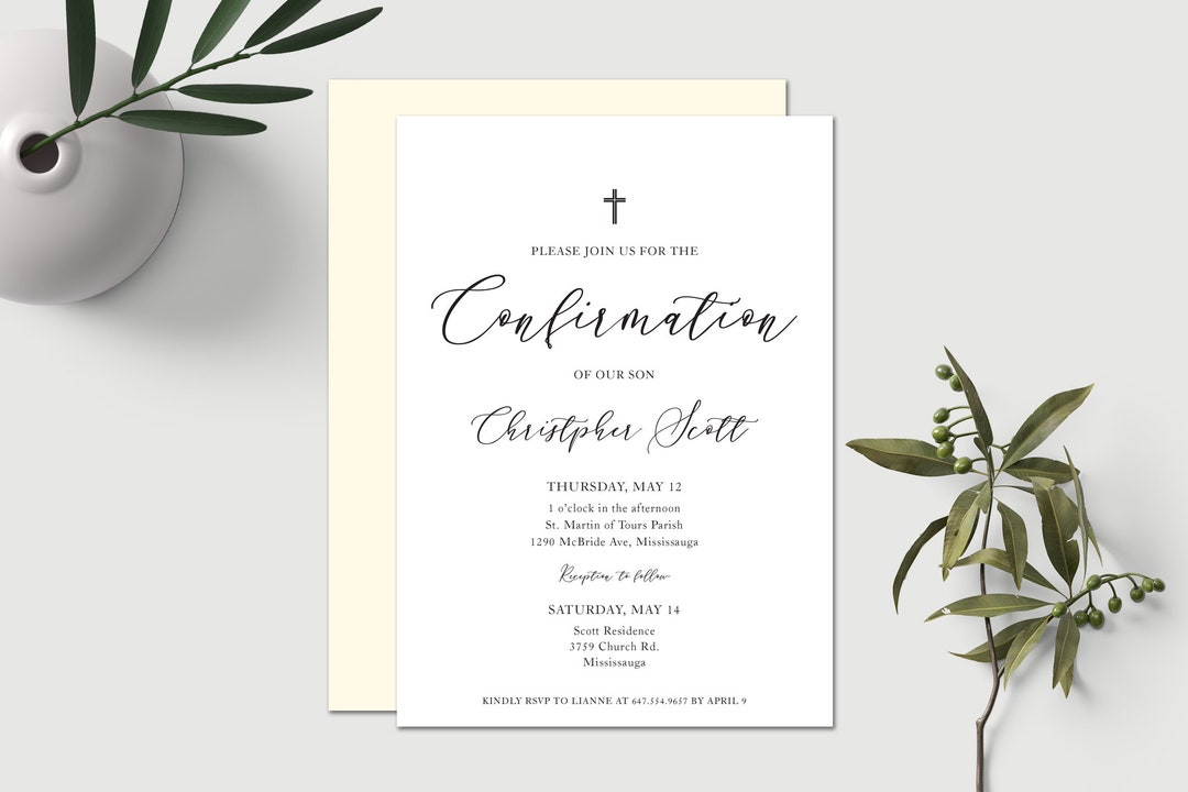 Confirmation Invitation / Classic Confirmation / Elegant Black & White ...