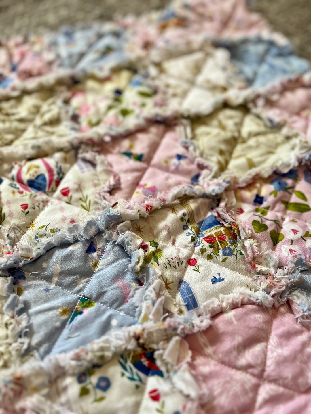 Sleeping Beauty Fairytale Baby Rag Quilt Handmade Baby Girl Blanket ...