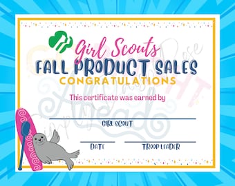 Girl Scout Fall Product Sales Certificate - Etsy