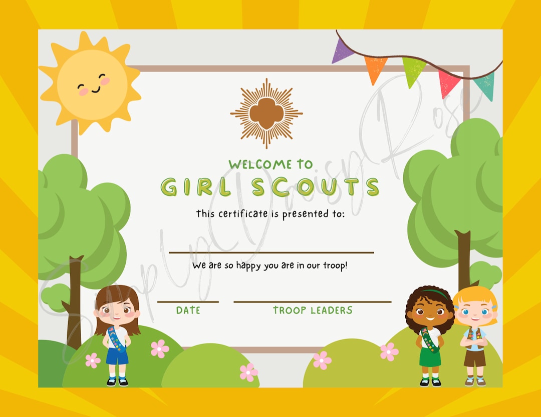Welcome to Girl Scouts Certificate, PDF Template *INSTANT DOWNLOAD* - Etsy