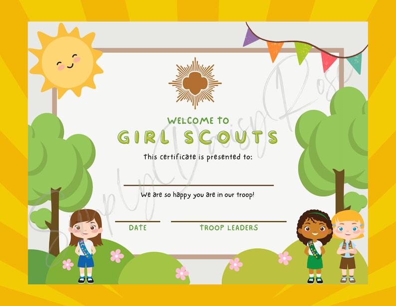 Welcome to Girl Scouts Certificate, PDF Template *INSTANT DOWNLOAD* - Etsy