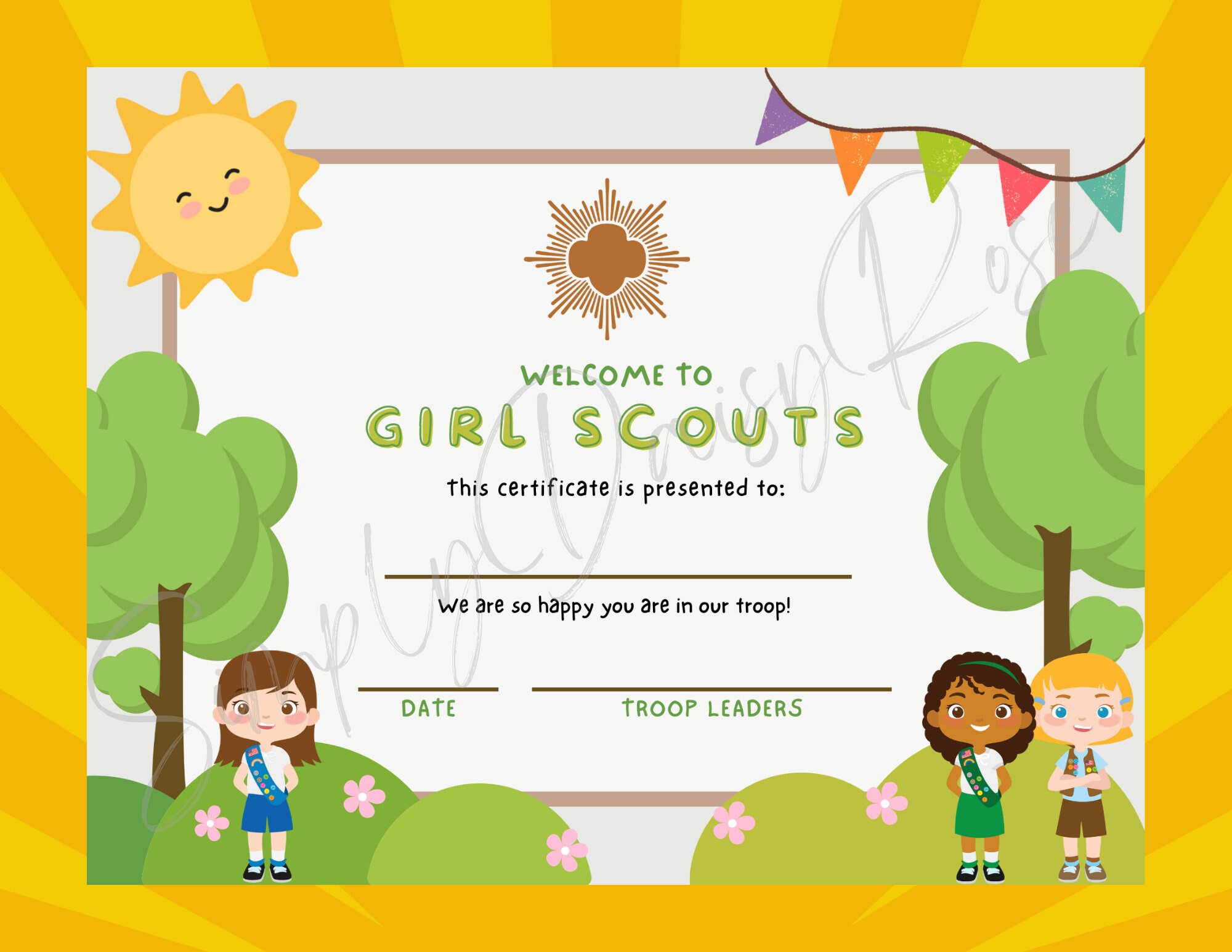 Welcome to Girl Scouts Certificate, PDF Template *INSTANT DOWNLOAD* - Etsy