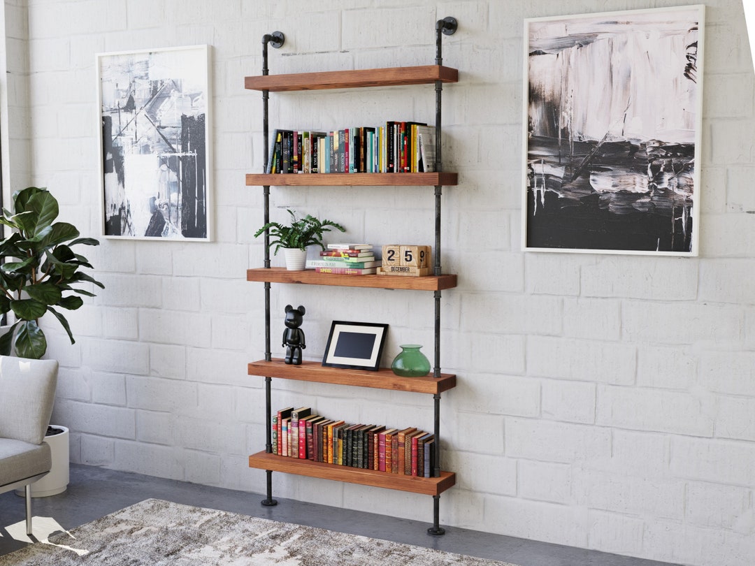 Modern Industrial Pipe Wood Shelving Unit Floor to Ceiling || Tall ...