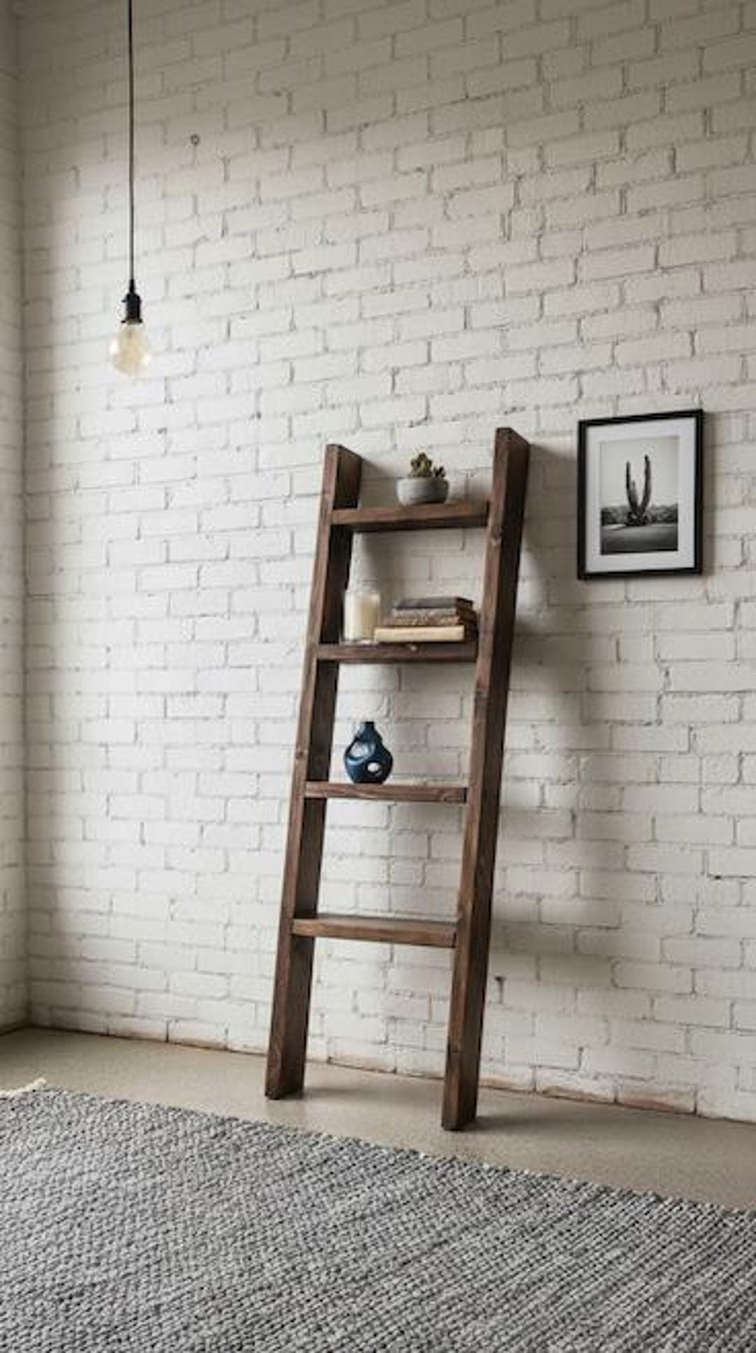Rustic Modern Wood Ladder Shelf || Freestanding Rustic Ladder Bookcase ...